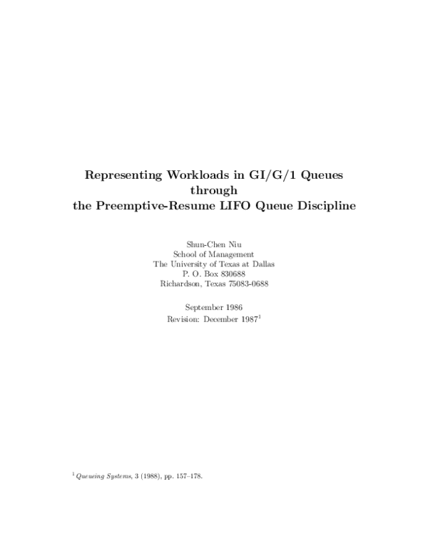 (PDF) Representing workloads in GI/G/1 queues through the preemptive-resume LIFO queue discipline