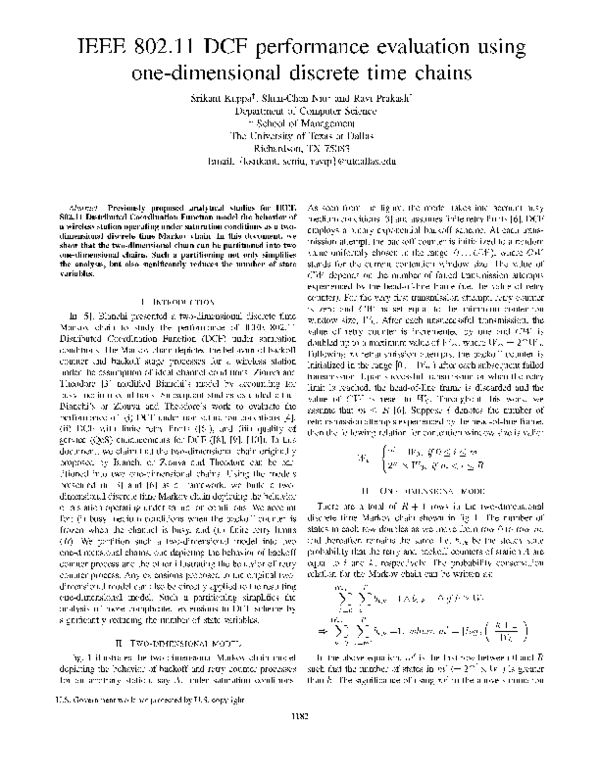 (PDF) IEEE 802.11 DCF performance evaluation using one-dimensional discrete time chains