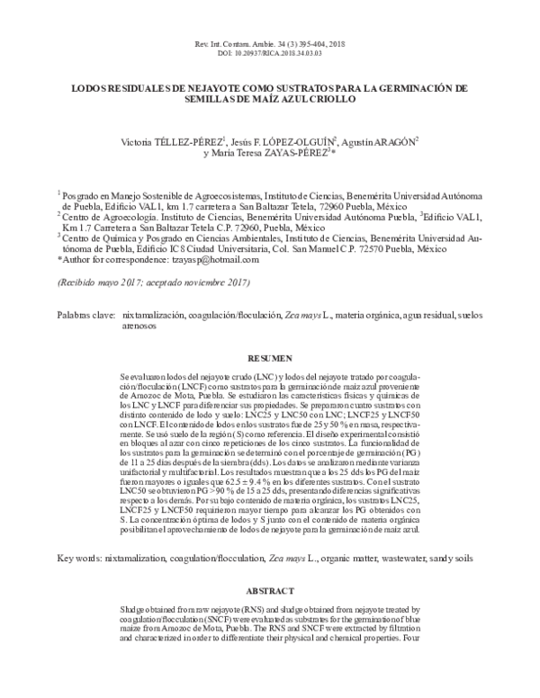 (PDF) Lodos Residuales De Nejayote Como Sustratos Para La Germinación ...