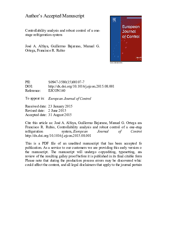 (PDF) Controllability analysis and robust control of a one-stage ...