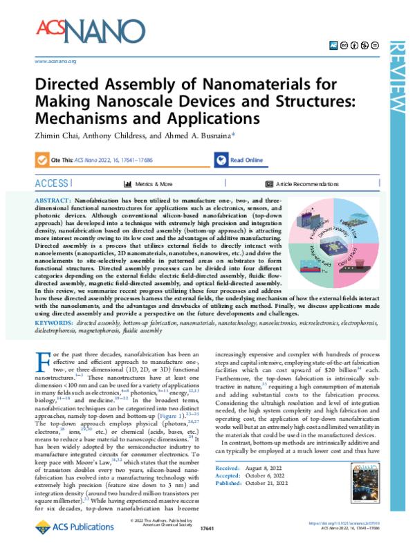 (PDF) Directed Assembly of Nanomaterials for Making Nanoscale Devices and Structures: Mechanisms ...