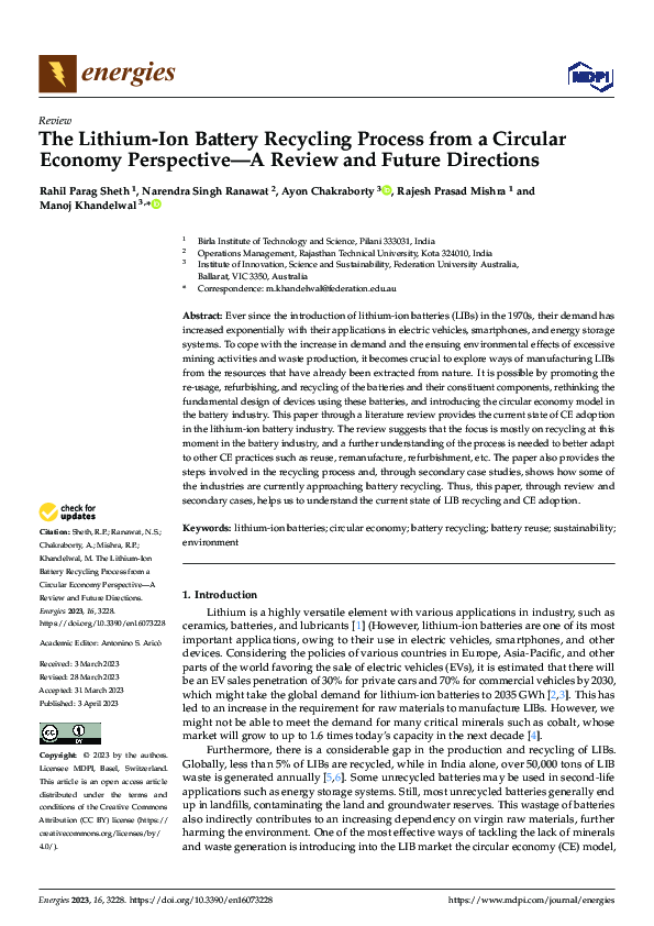 (PDF) The Lithium-Ion Battery Recycling Process from a Circular Economy ...