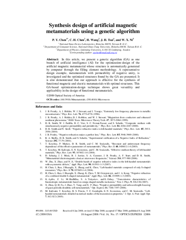 (PDF) Synthesis design of artificial magnetic metamaterials using a ...