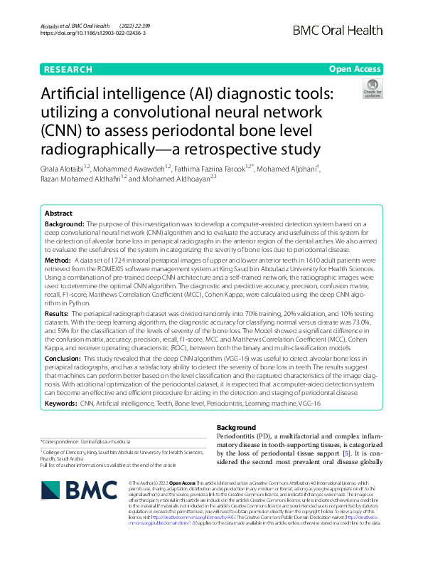 (PDF) Artificial intelligence (AI) diagnostic tools: utilizing a convolutional neural network ...