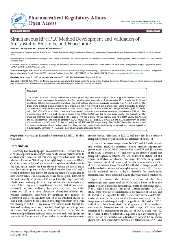 Pdf Simultaneous Rp Hplc Method Development And Validation Of