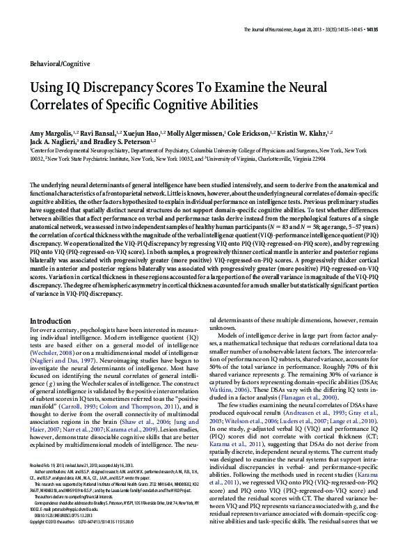 (PDF) Using IQ Discrepancy Scores To Examine the Neural Correlates of ...