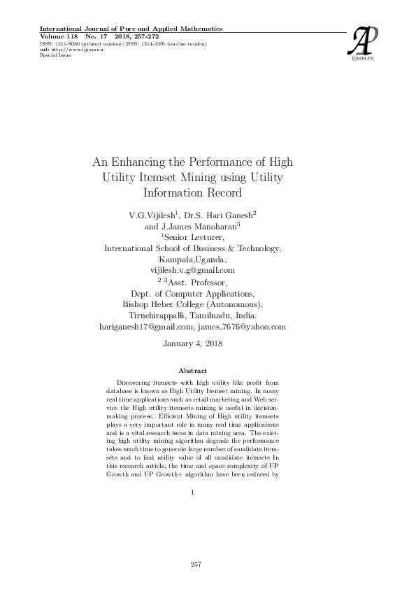 (PDF) An Enhancing the Performance of High Utility Itemset Mining using Utility Information Record