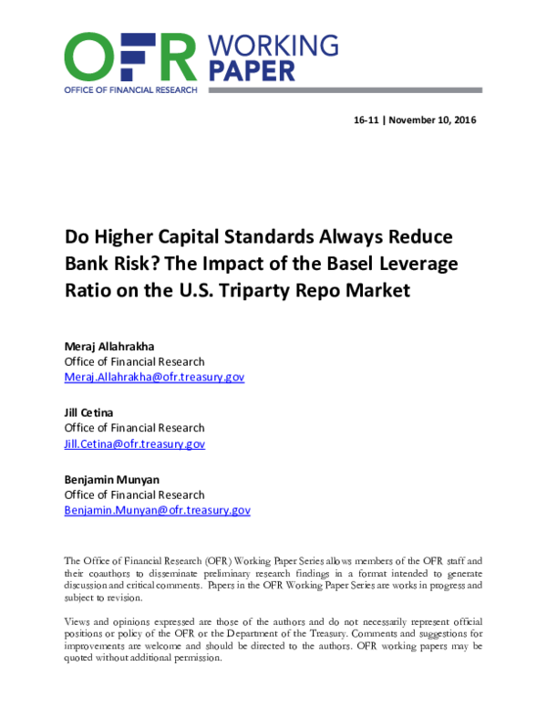 (PDF) Do Higher Capital Standards Always Reduce Bank Risk? The Impact ...