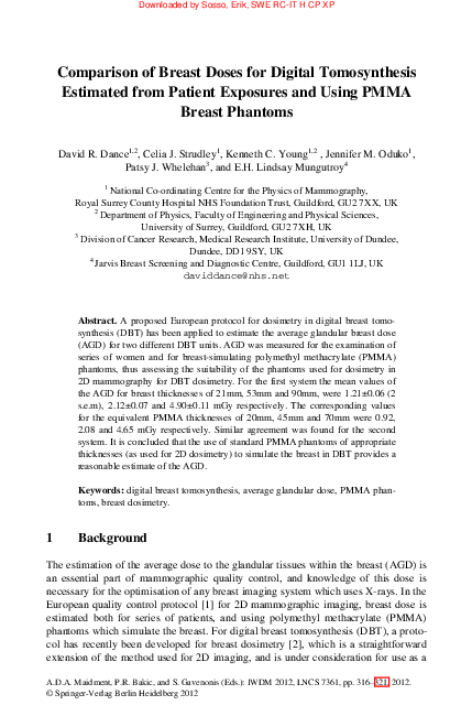 (PDF) Comparison of Breast Doses for Digital Tomosynthesis Estimated from Patient Exposures and ...