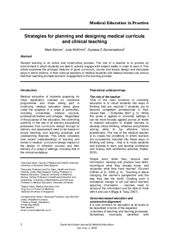 (PDF) Strategies for planning and designing medical curricula and ...