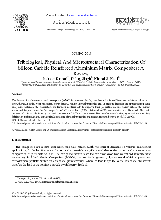 (PDF) Tribological, Physical And Microstructural Characterization Of Silicon Carbide Reinforced ...