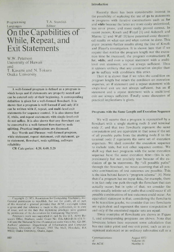 (PDF) On the capabilities of while, repeat, and exit statements