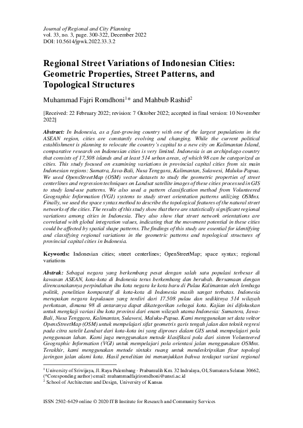 (PDF) Regional Variations of Indonesian Cities: Geometric properties ...