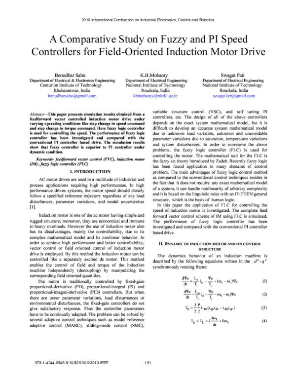 (PDF) A comparative study on fuzzy and PI speed controllers for field-oriented induction motor drive
