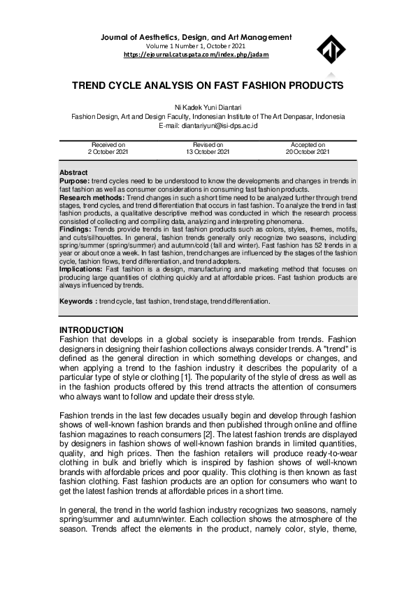 (PDF) Trend Cycle Analysis on Fast Fashion Products