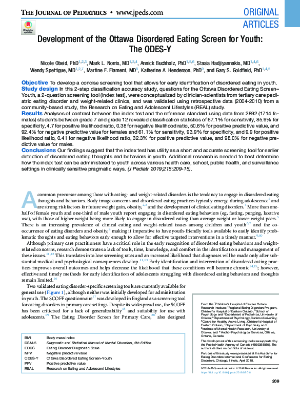 (PDF) Development of the Ottawa Disordered Eating Screen for Youth: The ...