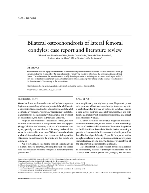 (PDF) Bilateral osteochondrosis of lateral femoral condyles: case ...