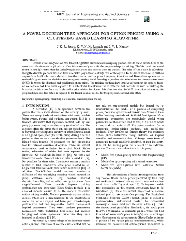(PDF) A Novel Decision Tree Approach for Option Pricing Using a Clustering Based Learning Algorithm