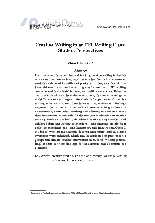 (PDF) Creative Writing in an EFL Writing Class: Student Perspectives