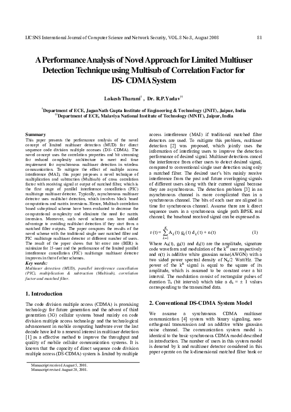 A Performance Analysis Of Novel Approach For Limited Multiuser Detection Technique Using