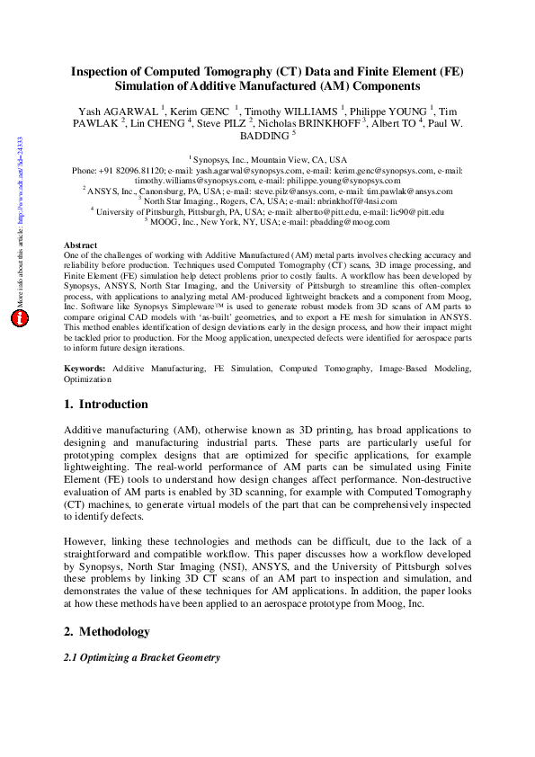 (PDF) Inspection of Computed Tomography ( CT ) Data and Finite Element ( FE ) Simulation of ...