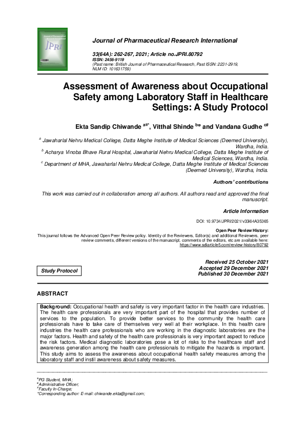 (PDF) Assessment of Awareness about Occupational Safety among ...