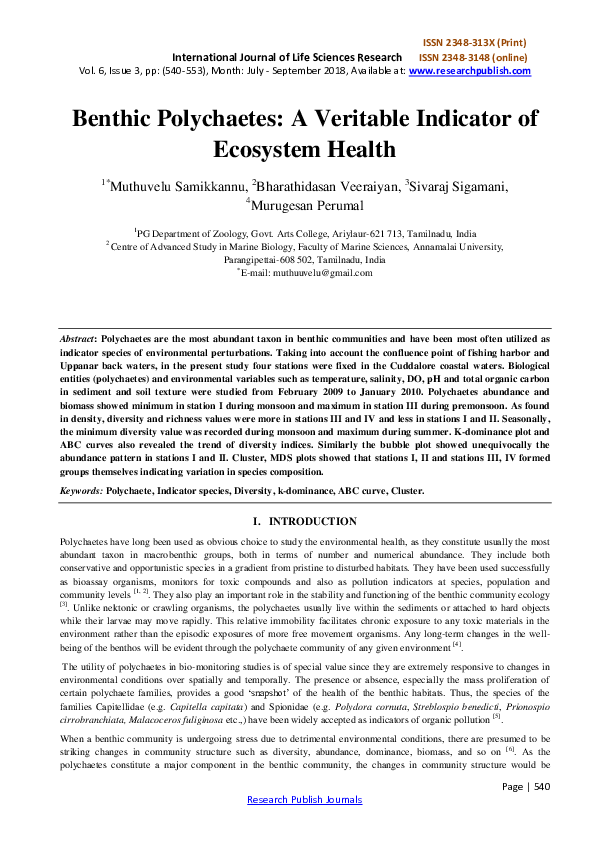 (PDF) Benthic Polychaetes: A Veritable Indicator of Ecosystem Health