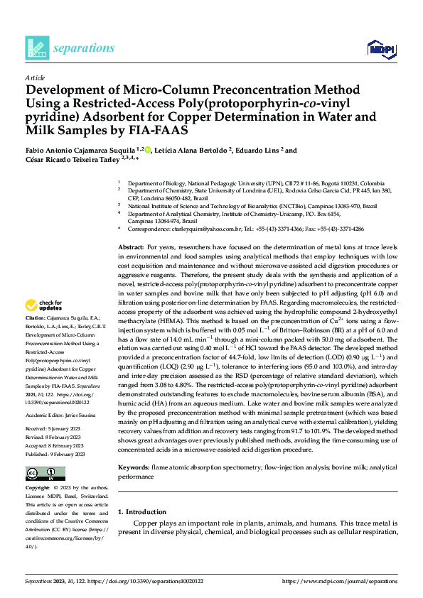 Pdf Development Of Micro Column Preconcentration Method Using A Restricted Access Poly