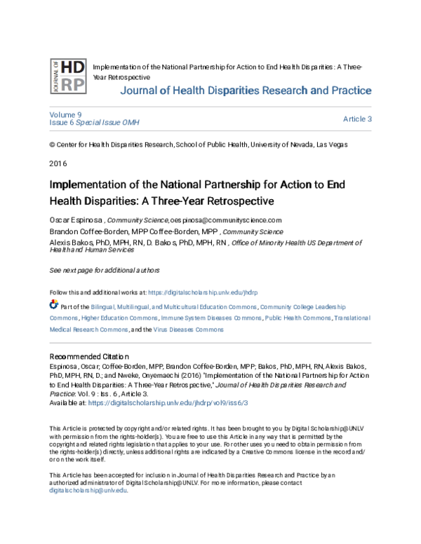 (PDF) Implementation of the National Partnership for Action to End Health Disparities: A Three ...