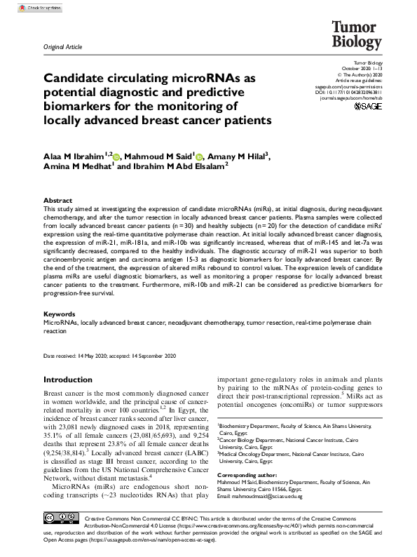 (PDF) Candidate circulating microRNAs as potential diagnostic and ...
