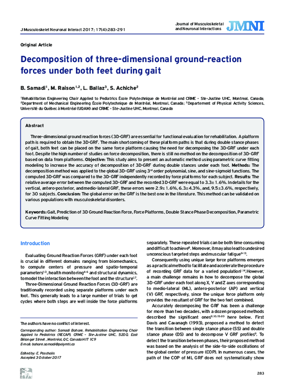 (PDF) Decomposition of three-dimensional ground-reaction forces under both feet during gait