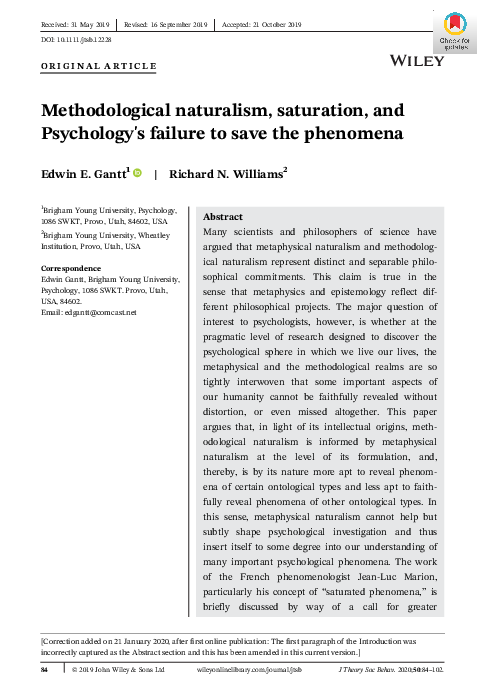 (PDF) Methodological naturalism, saturation, and Psychology's failure ...
