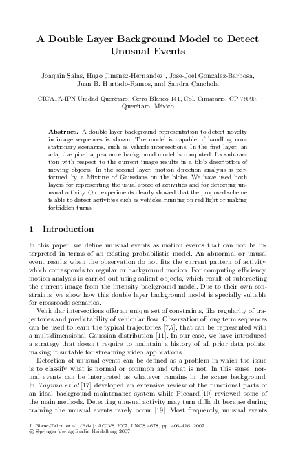 (PDF) A Double Layer Background Model to Detect Unusual Events (PDF) A Double Layer Background Model to Detect Unusual Events