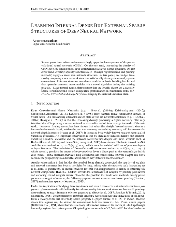 Pdf Learning Internal Dense But External Sparse Structures Of Deep