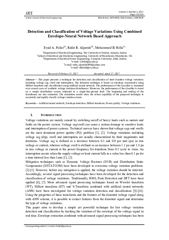 (PDF) Detection and Classification of Voltage Variations Using Combined Envelope-Neural Network ...