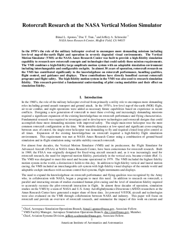 (PDF) Rotorcraft Research at the NASA Vertical Motion Simulator