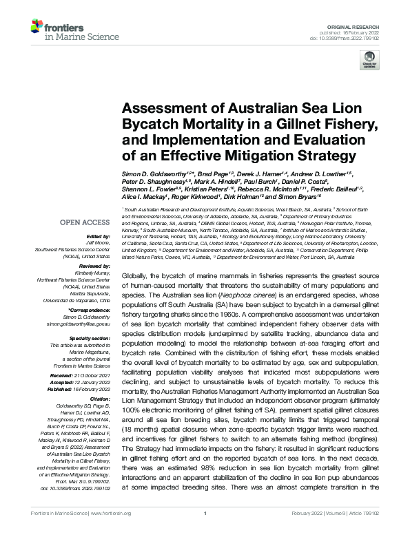 (PDF) Assessment of Australian Sea Lion Bycatch Mortality in a Gillnet ...