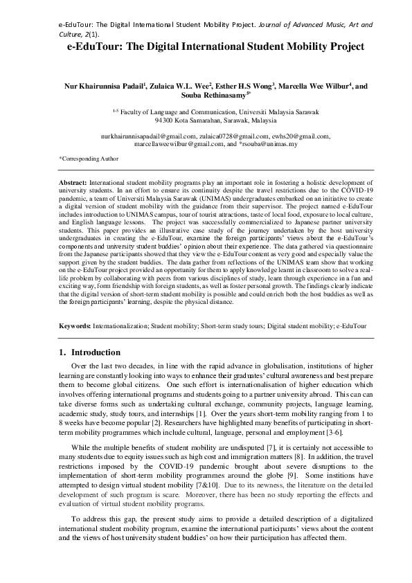 (PDF) e-EduTour: The Digital International Student Mobility Project