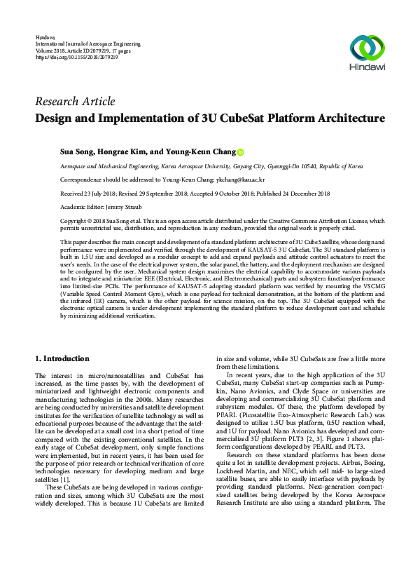 (PDF) Design and Implementation of 3U CubeSat Platform Architecture