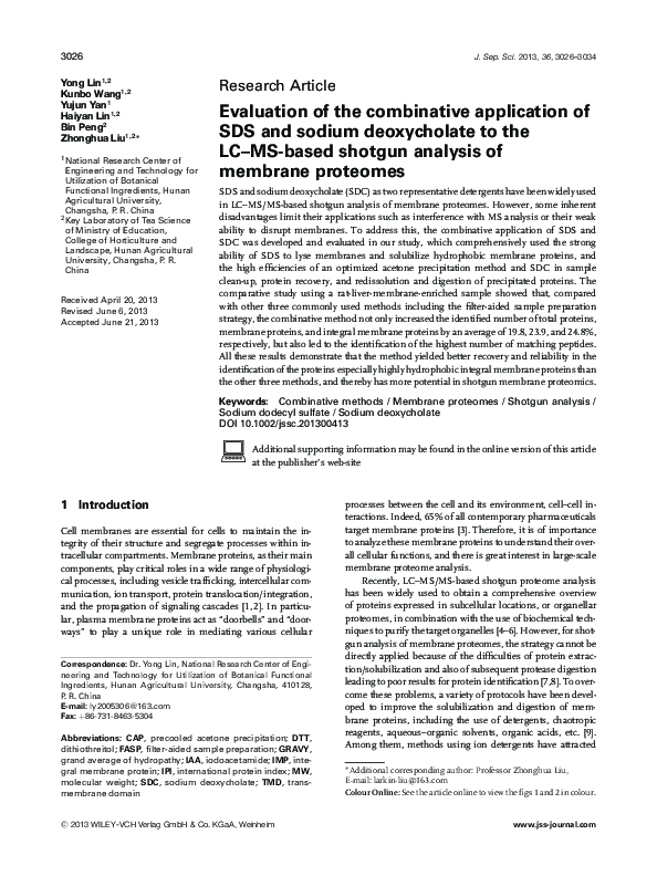 (PDF) Evaluation of the combinative application of SDS and sodium deoxycholate to the LC-MS ...