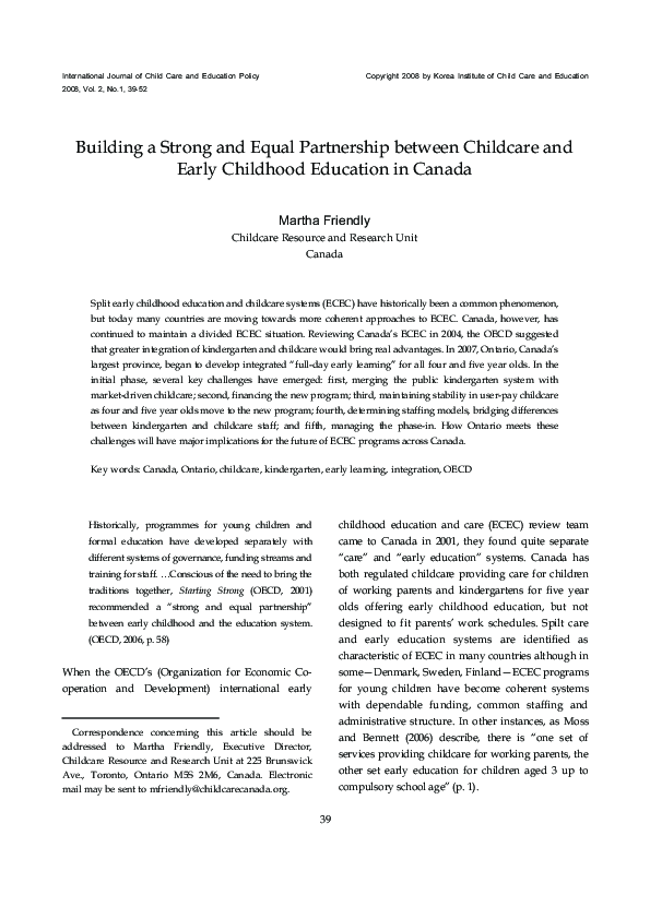 (PDF) Building a Strong and Equal Partnership between Childcare and ...