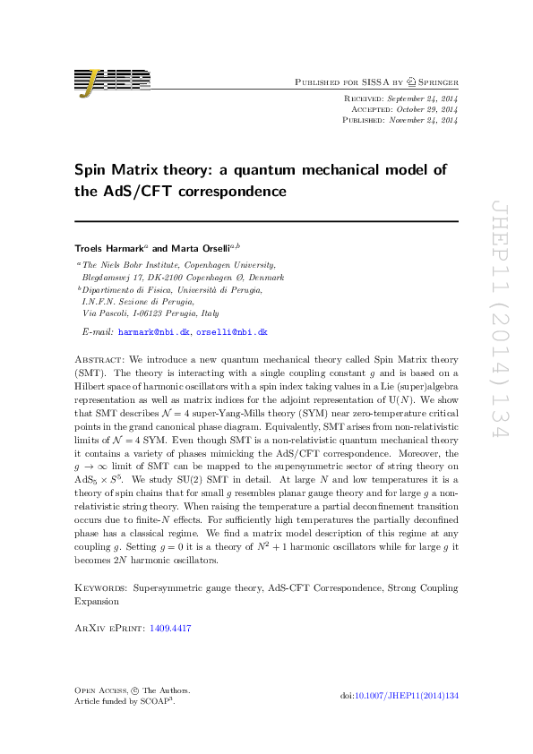 (PDF) Spin Matrix theory: a quantum mechanical model of the AdS/CFT ...