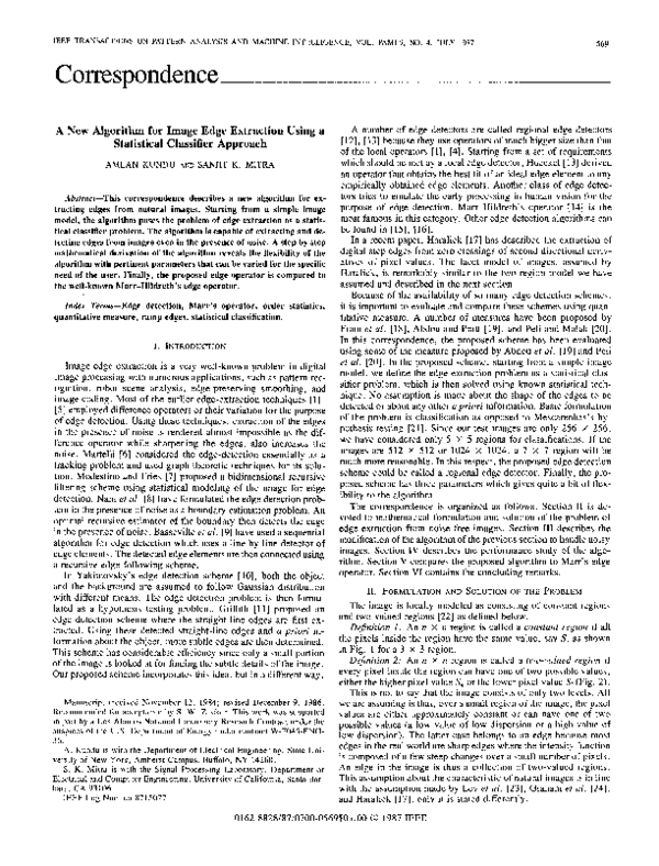 (PDF) A New Algorithm for Image Edge Extraction Using a Statistical Classifier Approach