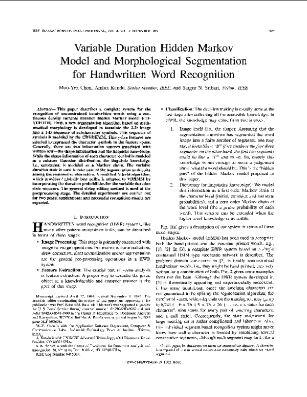 (PDF) Variable duration hidden Markov model and morphological segmentation for handwritten word ...