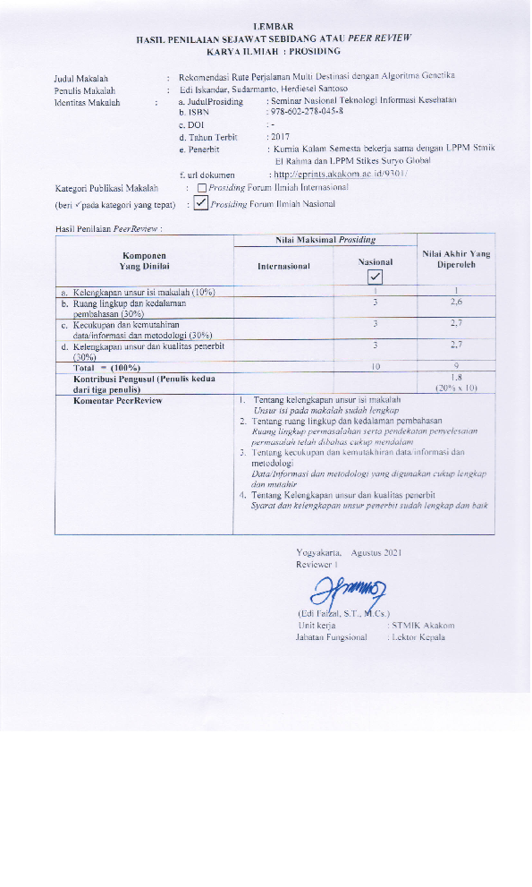 (PDF) Peer Review: REKOMENDASI RUTE PERJALANAN MULTI DESTINASI DENGAN ...
