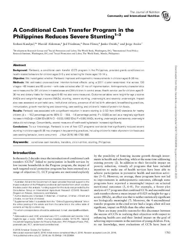 (PDF) A Conditional Cash Transfer Program in the Philippines Reduces ...
