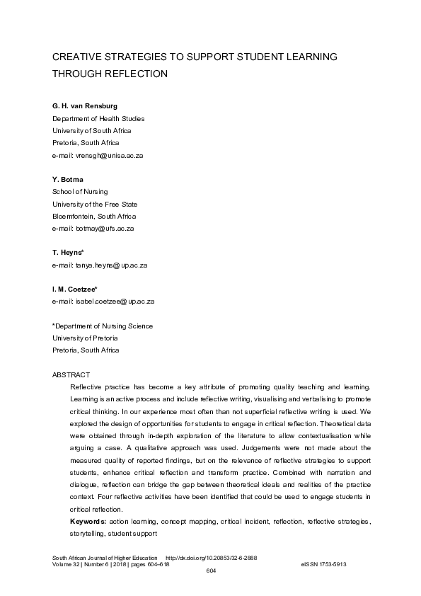 (PDF) Creative strategies to support student learning through reflection