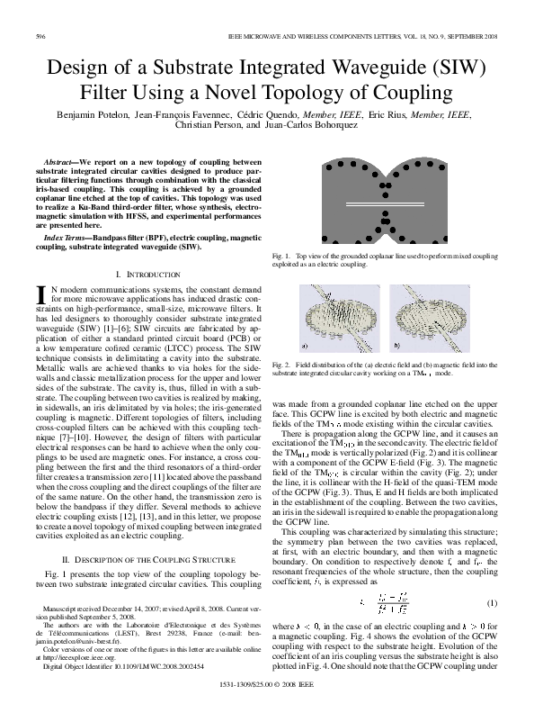 (PDF) Design of a Substrate Integrated Waveguide (SIW) Filter Using a Novel Topology of Coupling ...
