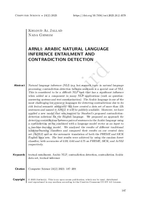 (PDF) Arnli: Arabic Natural Language Inference Entailment and Contradiction Detection