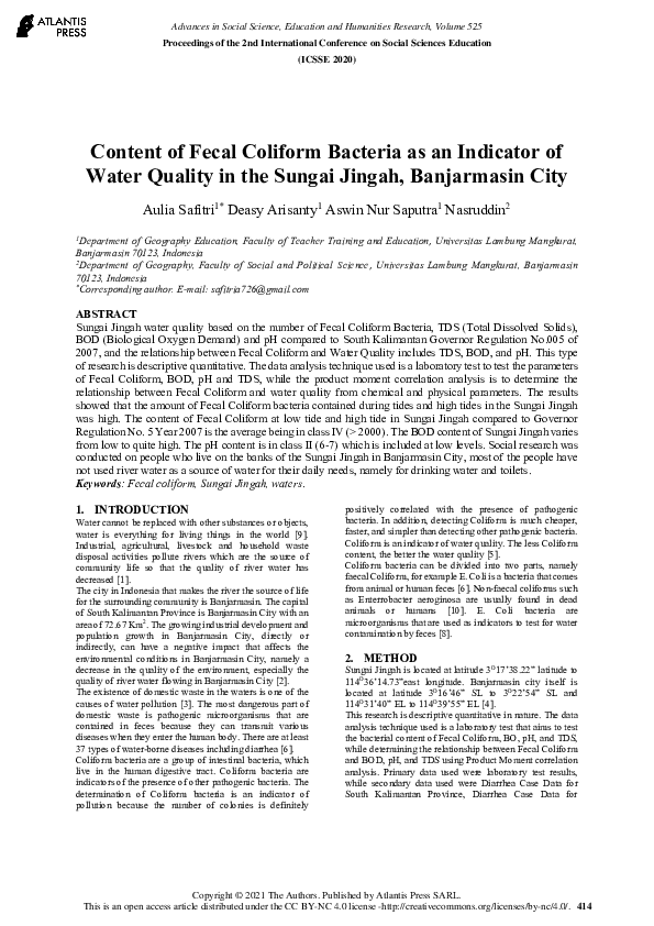 (PDF) Content of Fecal Coliform Bacteria as an Indicator of Water ...